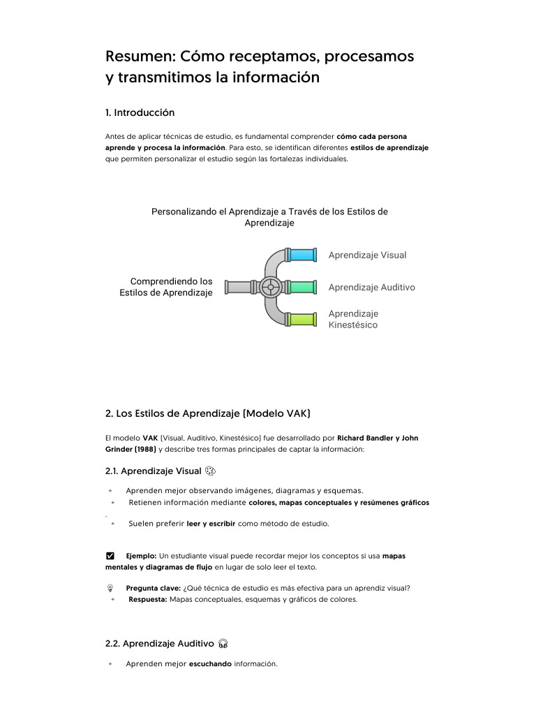 M1-P2-Resumen - Cómo Receptamos, Procesamos y Transmitimos La Información | PDF | Aprendizaje ...