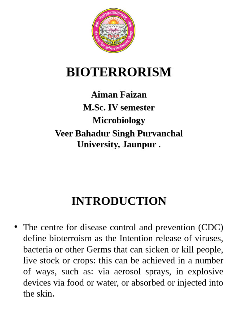 Overview Of Bioterrorism And Agents Pdf Biological Warfare