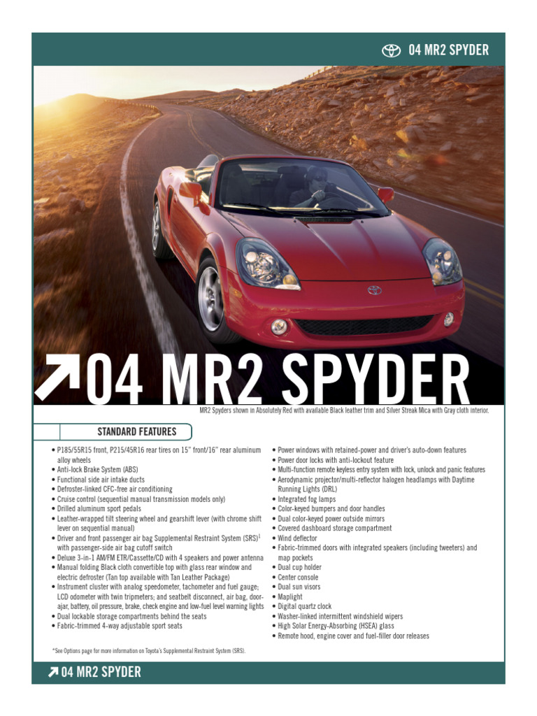 2004 Toyota MR2 Specs | PDF | Fuel Economy In Automobiles | Airbag