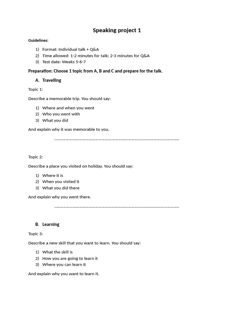 TA2 - Speaking Project 1 | PDF