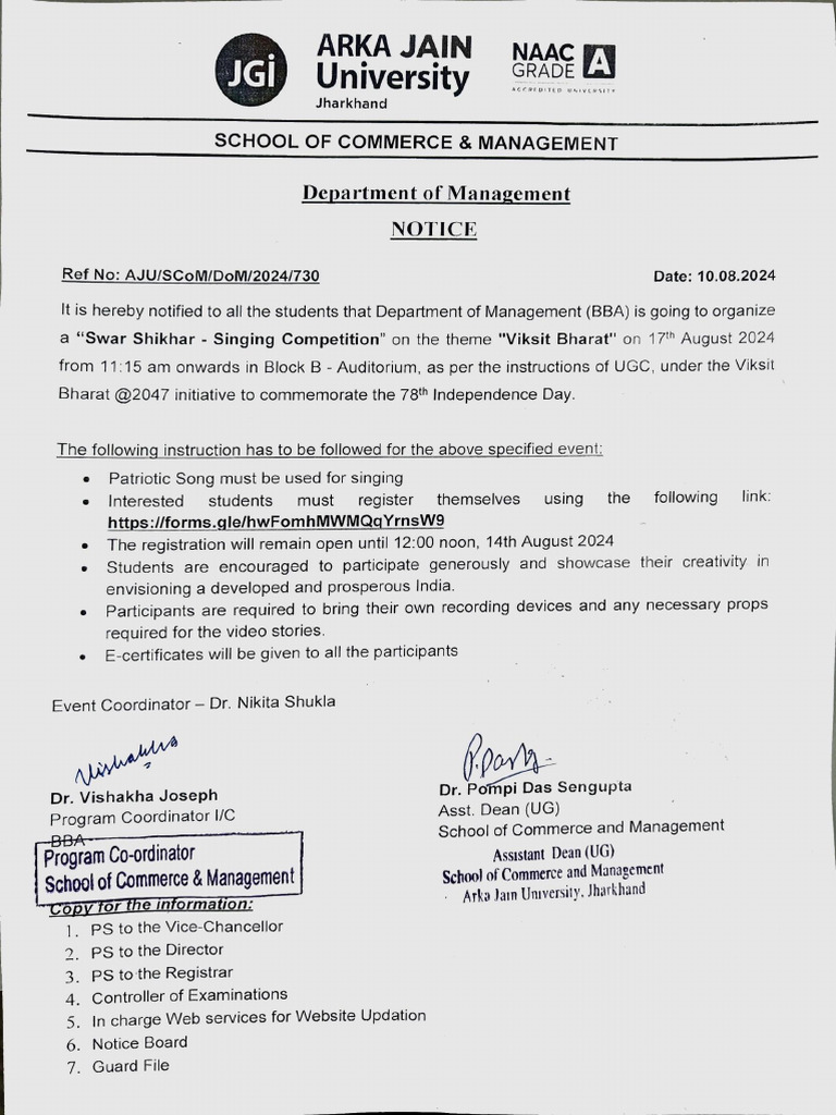 Notice - Singing Competition - BBA | PDF
