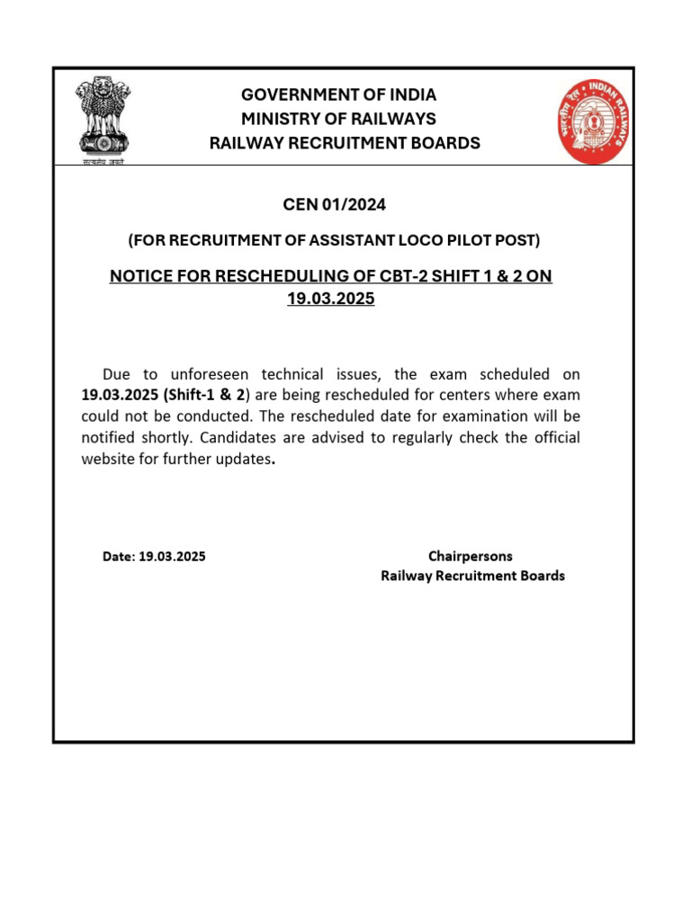 Reschedule Notice Foe Centres Where Could Not Be Completed | PDF