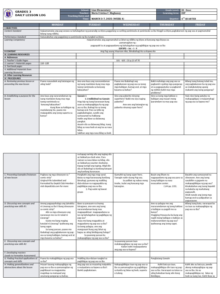 DLL - Esp 3 - Q4 - W4 | PDF
