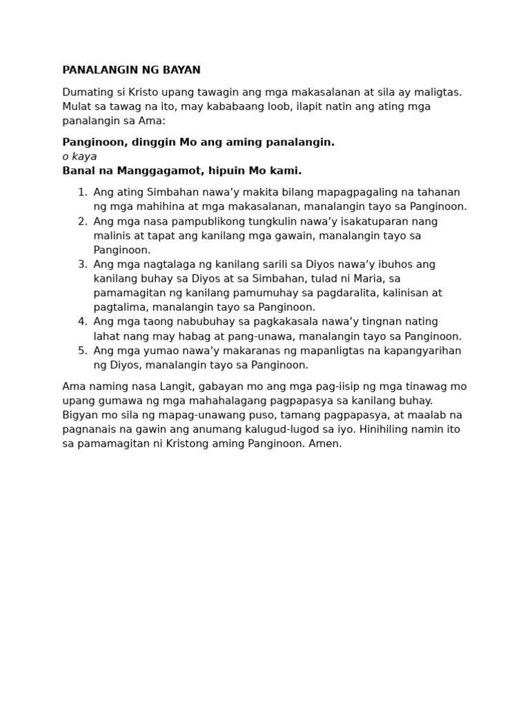 Panalangin Ng Bayan | PDF