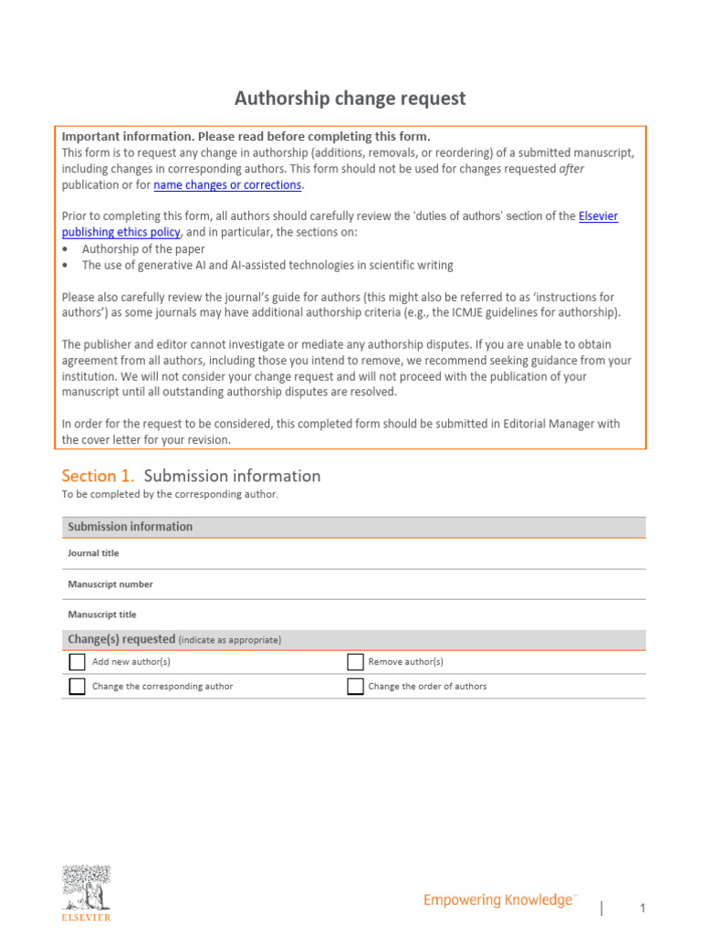 Authorship Change Request Form | PDF