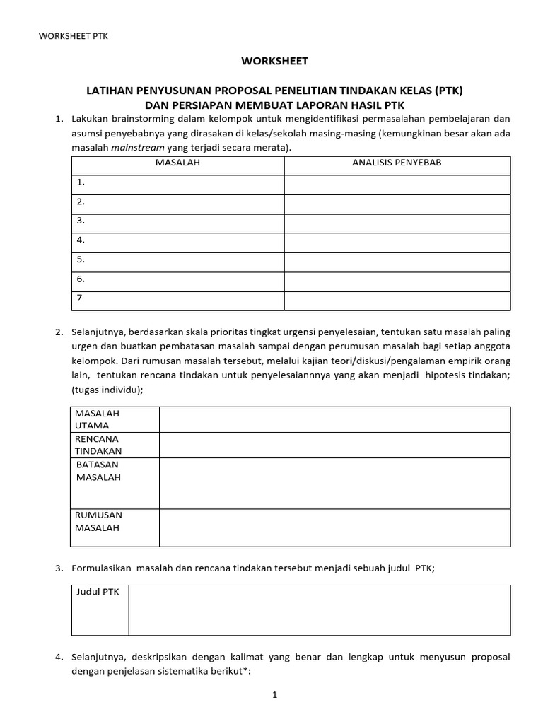 WORKSHEET PTK (TUGAS PROPOSAL PTK) | PDF