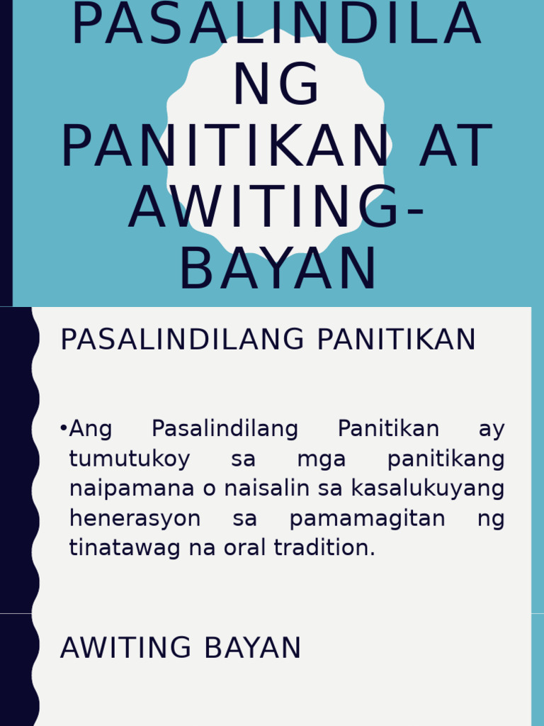 Pasalindilang Panitikan at Awiting-Bayan | PDF