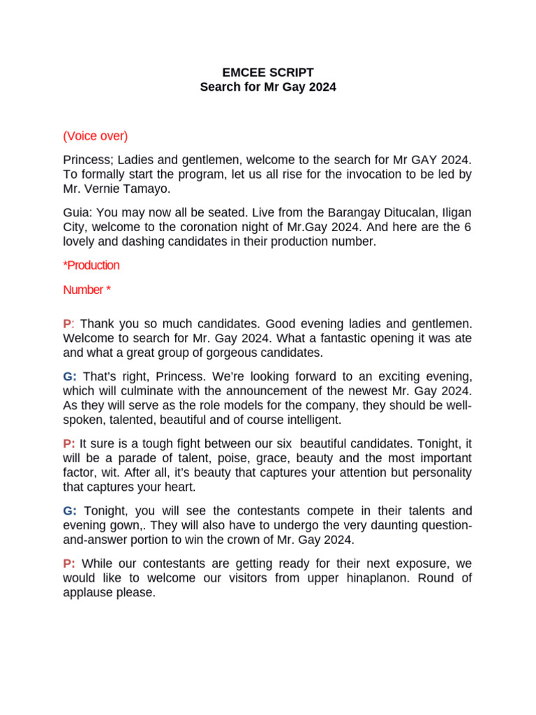 Emcee Script For Pageant | PDF