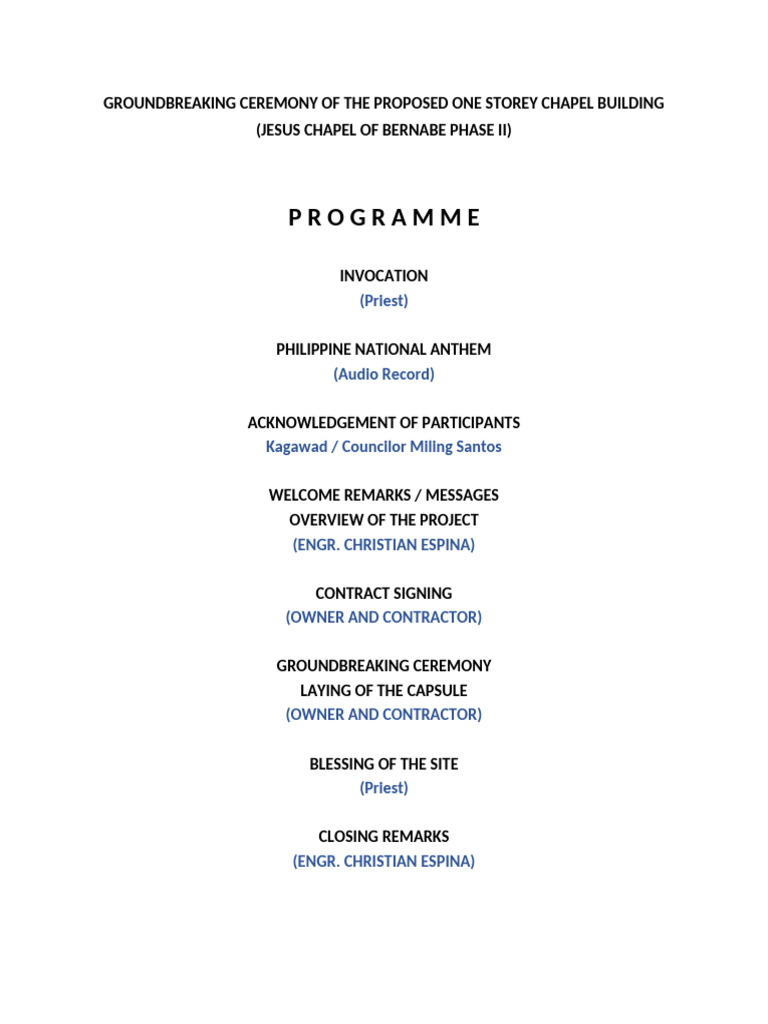 Groundbreaking Ceremony of The Proposed One Storey Chapel Building | PDF