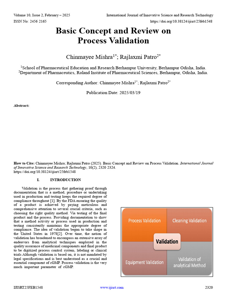 Basic Concept and Review On Process Validation | PDF | Verification And Validation | Food And ...