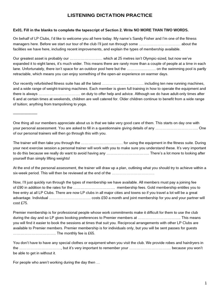 Listening Dictation Practice | PDF