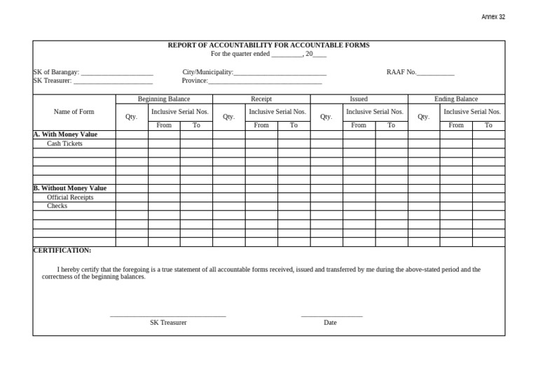Annex 32 - Report of Accountability of Accountable Form | PDF