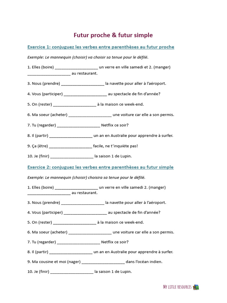 Exercices sur le futur proche et simple | PDF