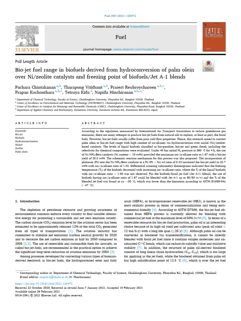 Bio-Jet Fuel Range in Biofuels Derived From Hydroconversion of Palm ...