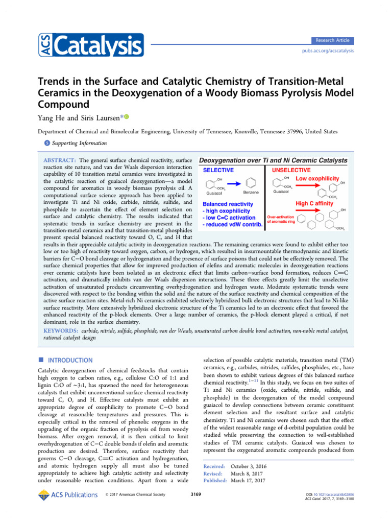 Transition-Metal Ceramics in Biomass Deoxygenation | PDF | Catalysis ...