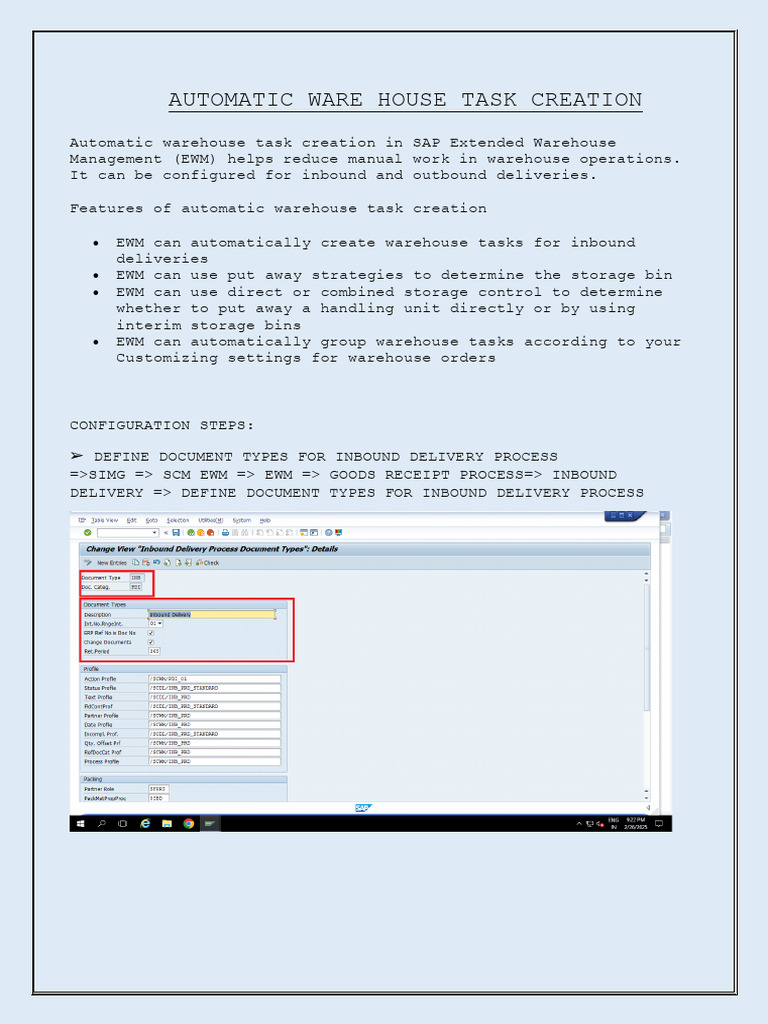 Automatic Warehouse Task Creation | PDF