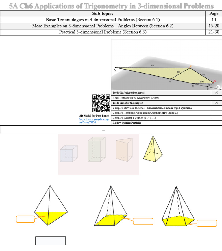5A Ch6 Applications of Trigonometry in 3-Dimensional Problems-1 | PDF