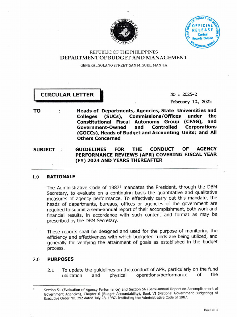 Circular Letter No. 2025-2 | PDF | Budget | Performance Indicator