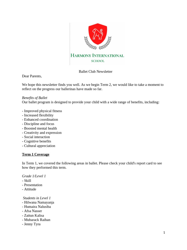 Ballet Club Newsletter FINAL | PDF | Physical Exercise | Concert Dance