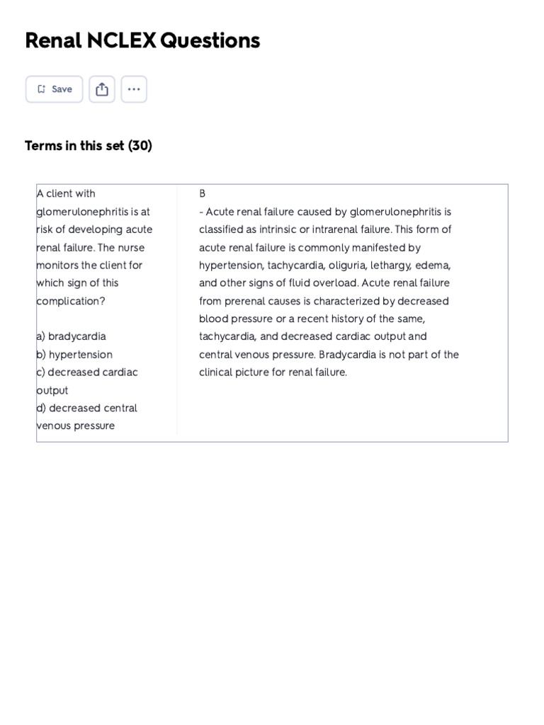 Renal NCLEX Review Questions | PDF | Urinary Tract Infection | Hemodialysis