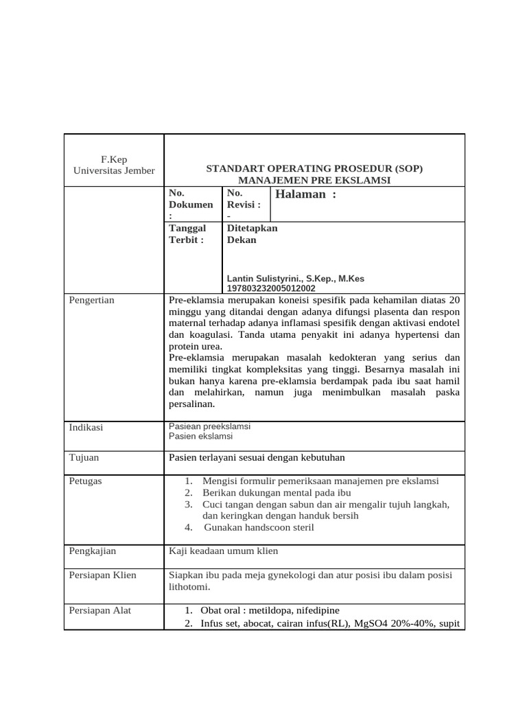 SOP Pre Ekslamsia | PDF