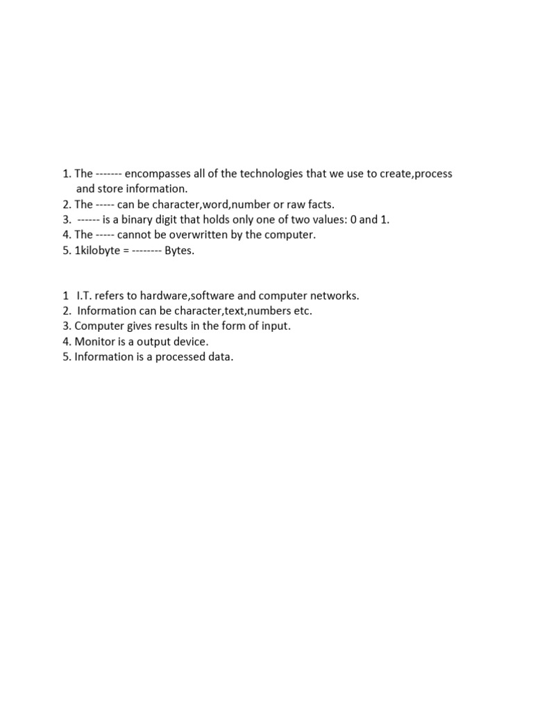 IT Question Paper Unit Test I | PDF