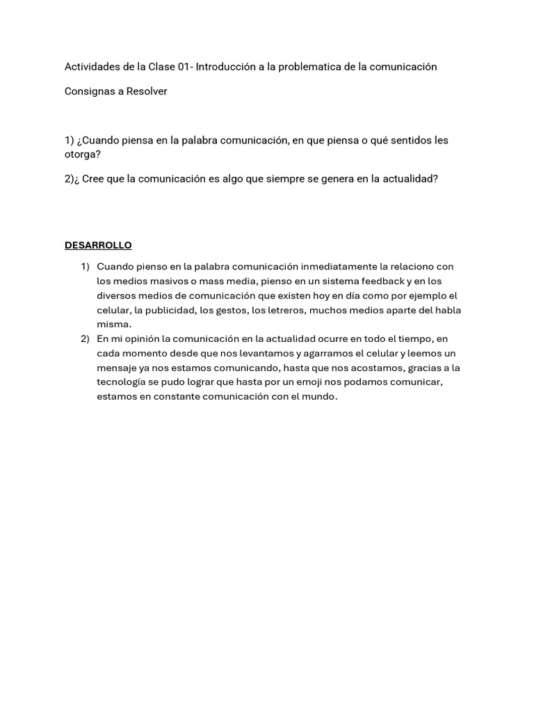 Actividad Clase 01 Comunicación - Montenegro Facundo Nahuel | PDF