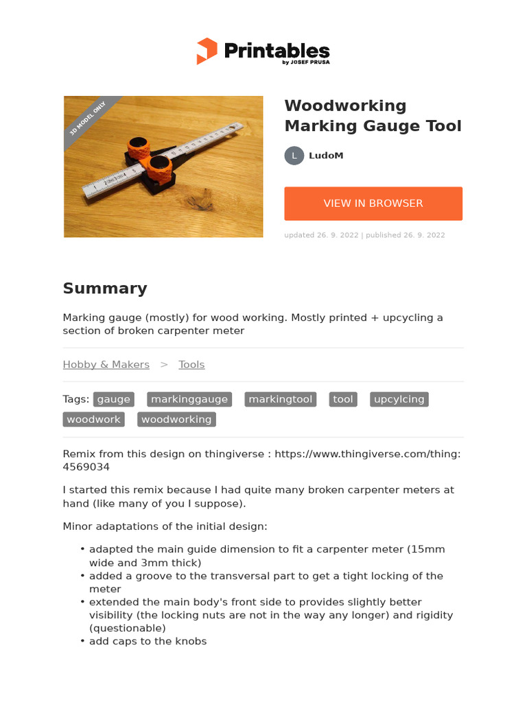 Woodworking Marking Gauge Design | PDF