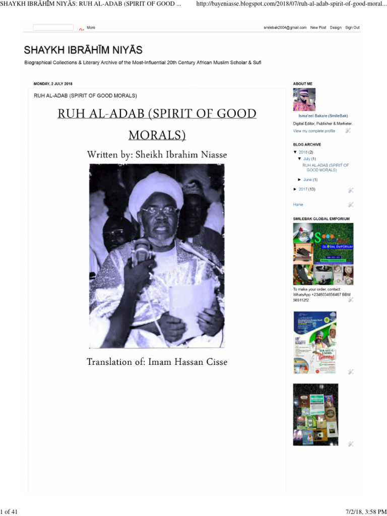 Ruh Al Adab Spirit of Good Morals Shaykh Ibrahim Niyas | PDF | Arabs ...