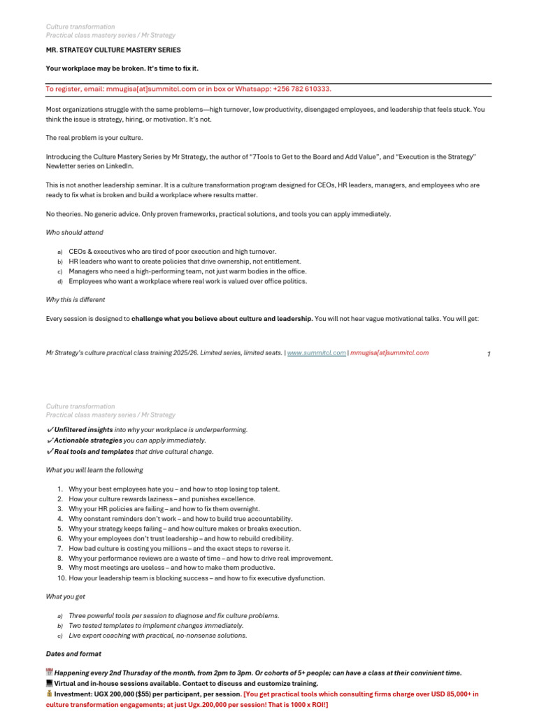 Culture Monthly Mastery Talks by MR Strategy | PDF | Employee Retention ...