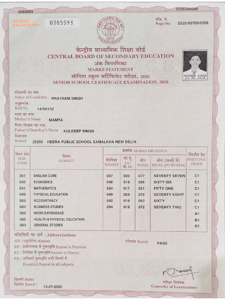 12 TH Marksheet | PDF