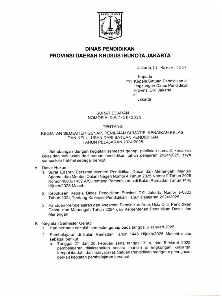 E-0007 - Surat Edaran Kegiatan Semester Genap, Penilaian Sumatif, Kenaikan Kelas Dan Kelulusan ...