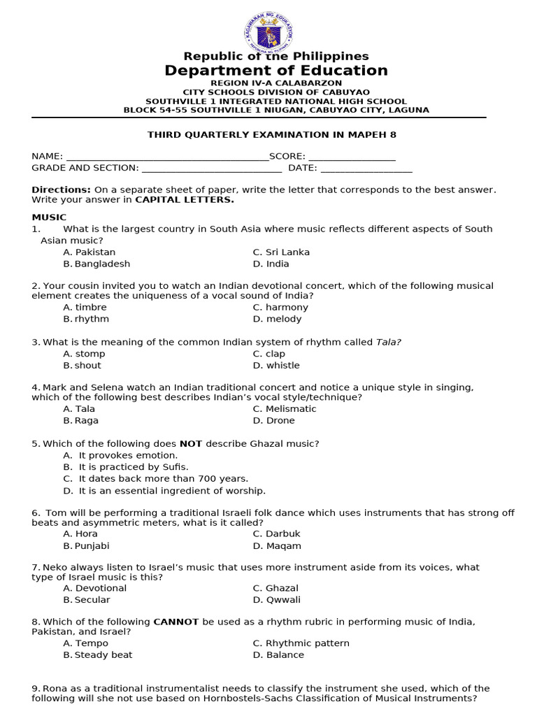 G8 3rdquarter Periodical Test | PDF | Infection | Chess