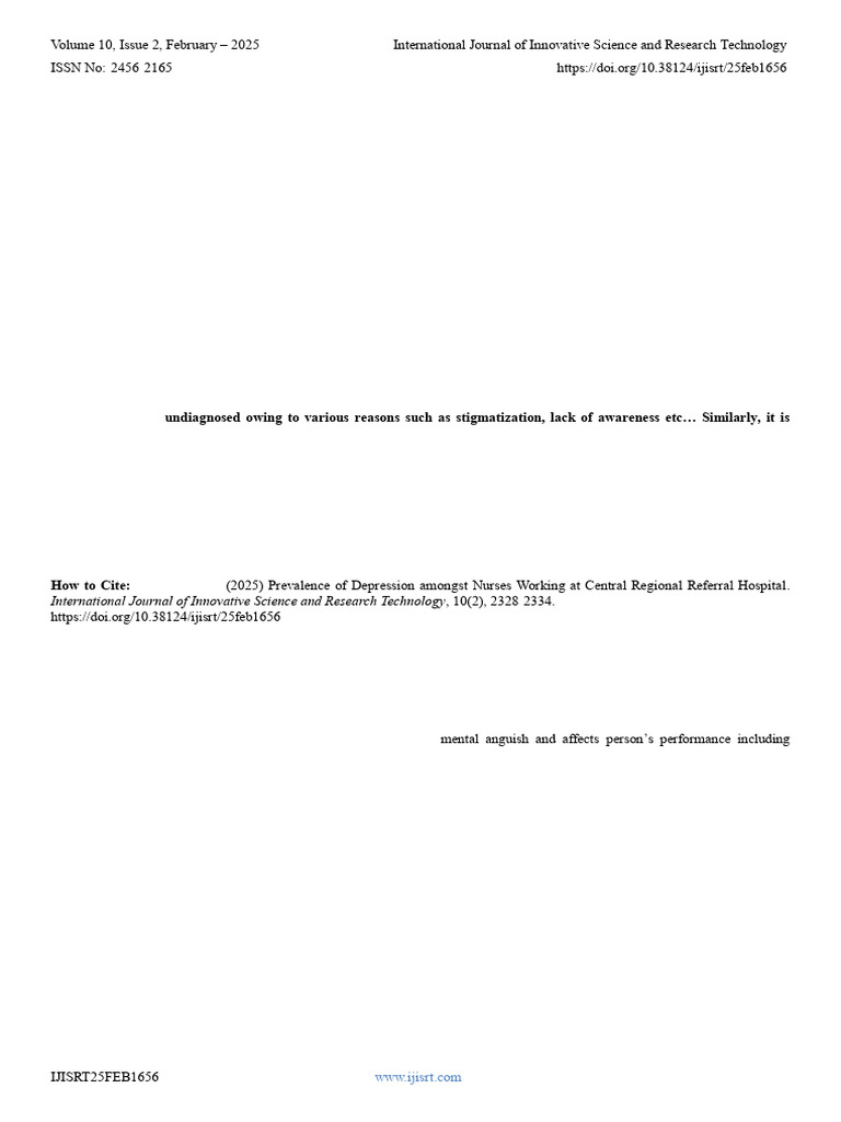 Prevalence of Depression Amongst Nurses Working at Central Regional ...