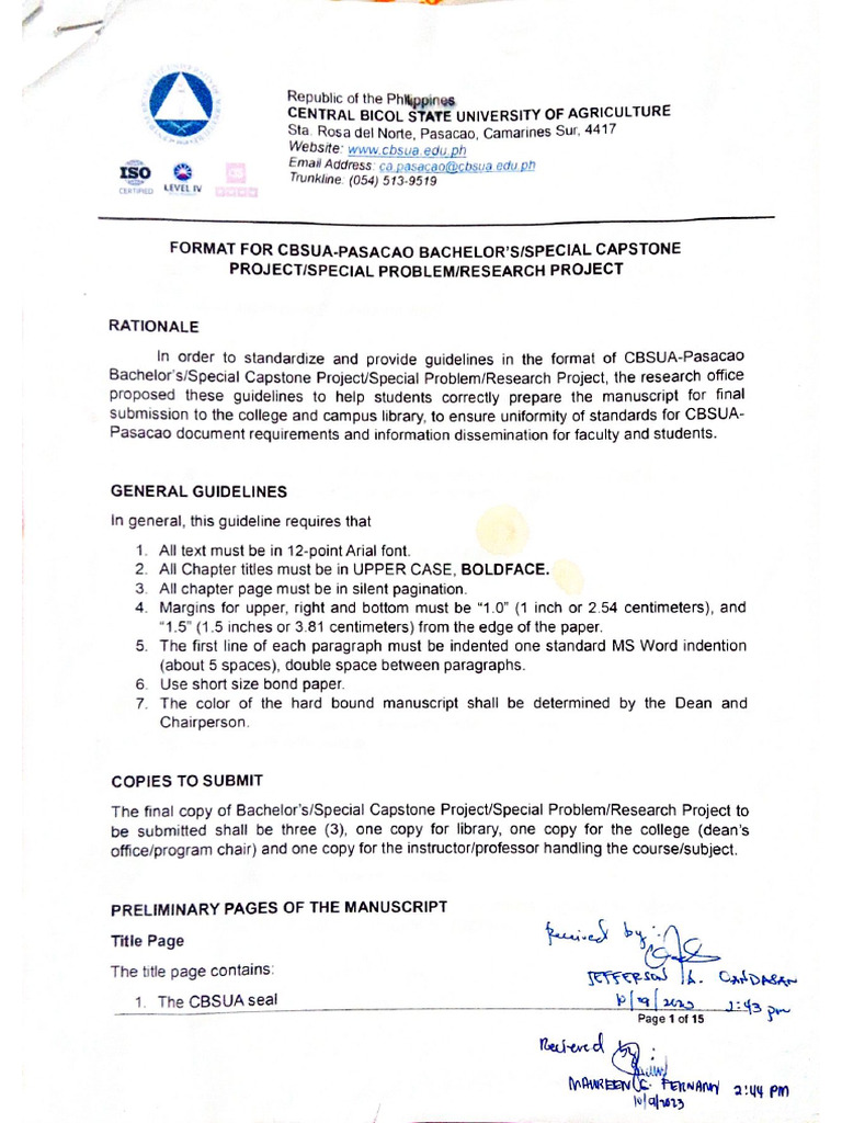 Reseaerch Format For CBSUA PASACAO Bachelors | PDF