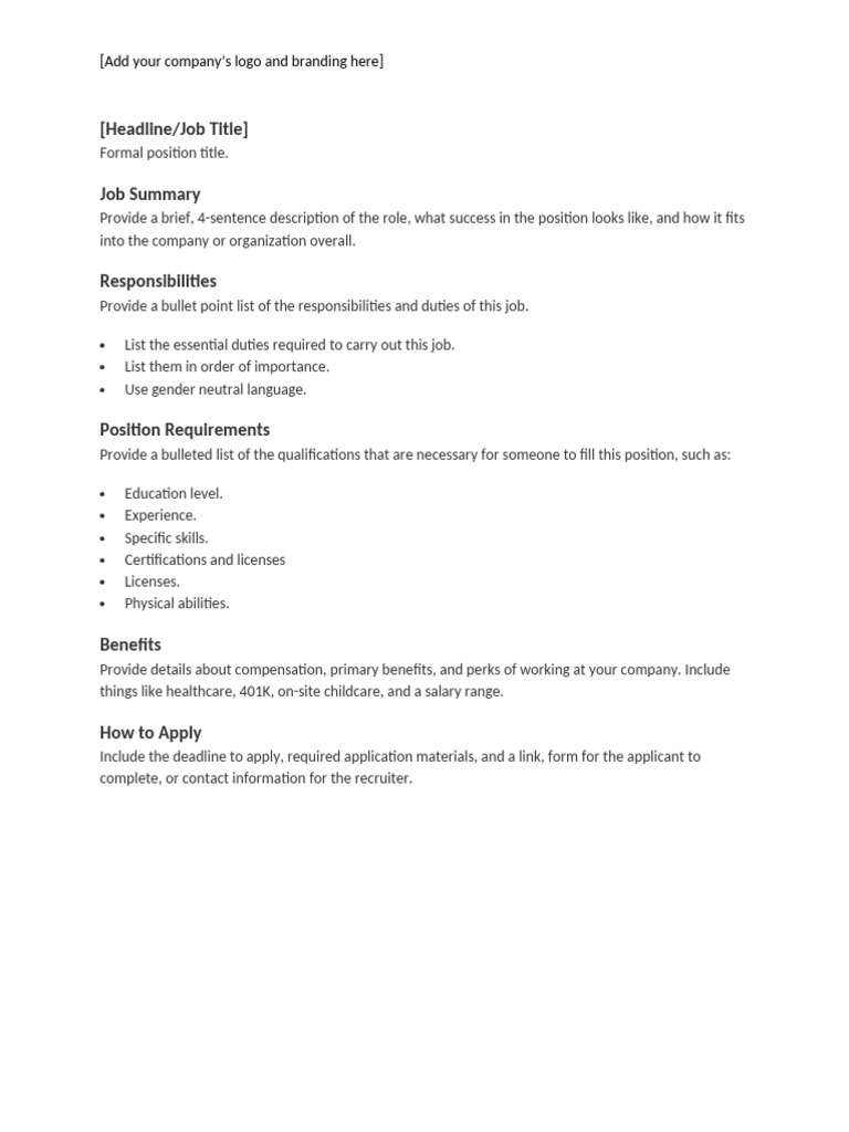 Job Description Template Vervoe | PDF