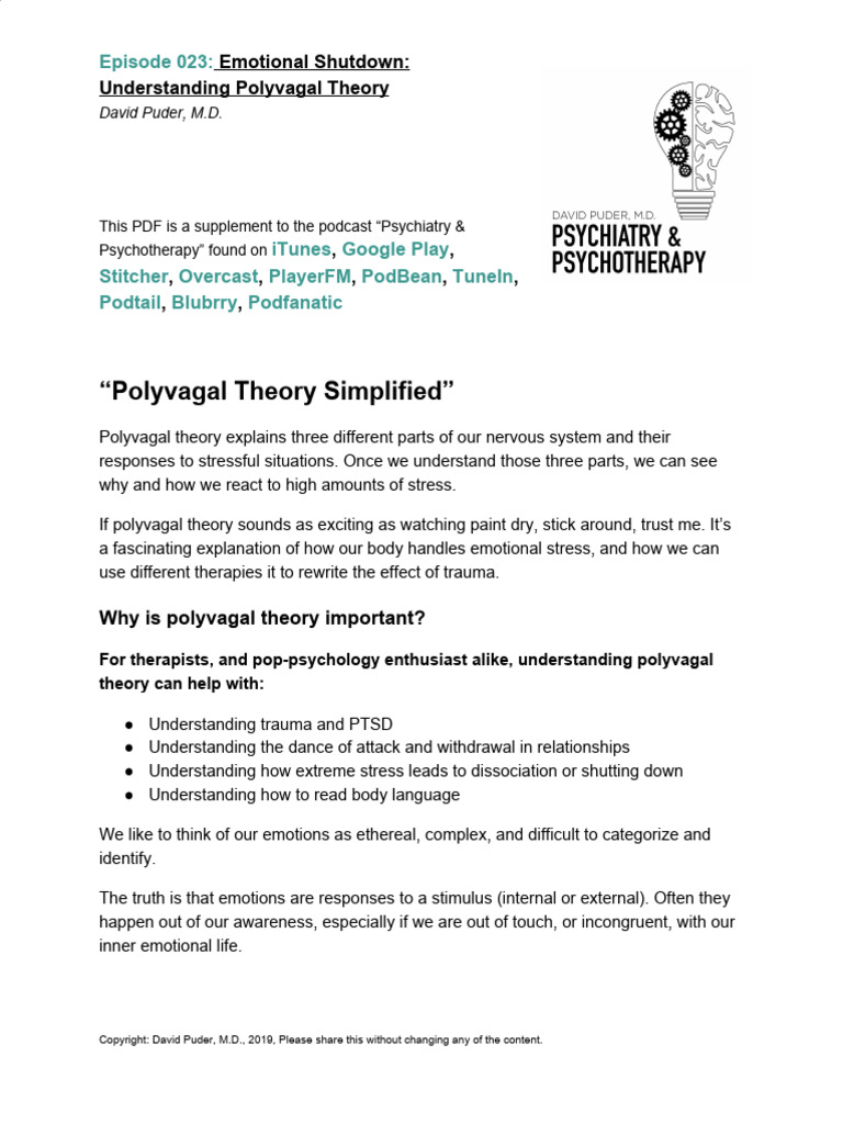 Understanding Polyvagal Theory | PDF | Psychological Trauma ...