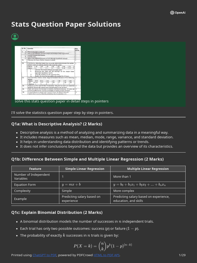 Stats Question Paper Solutions | PDF | Statistics | Regression Analysis