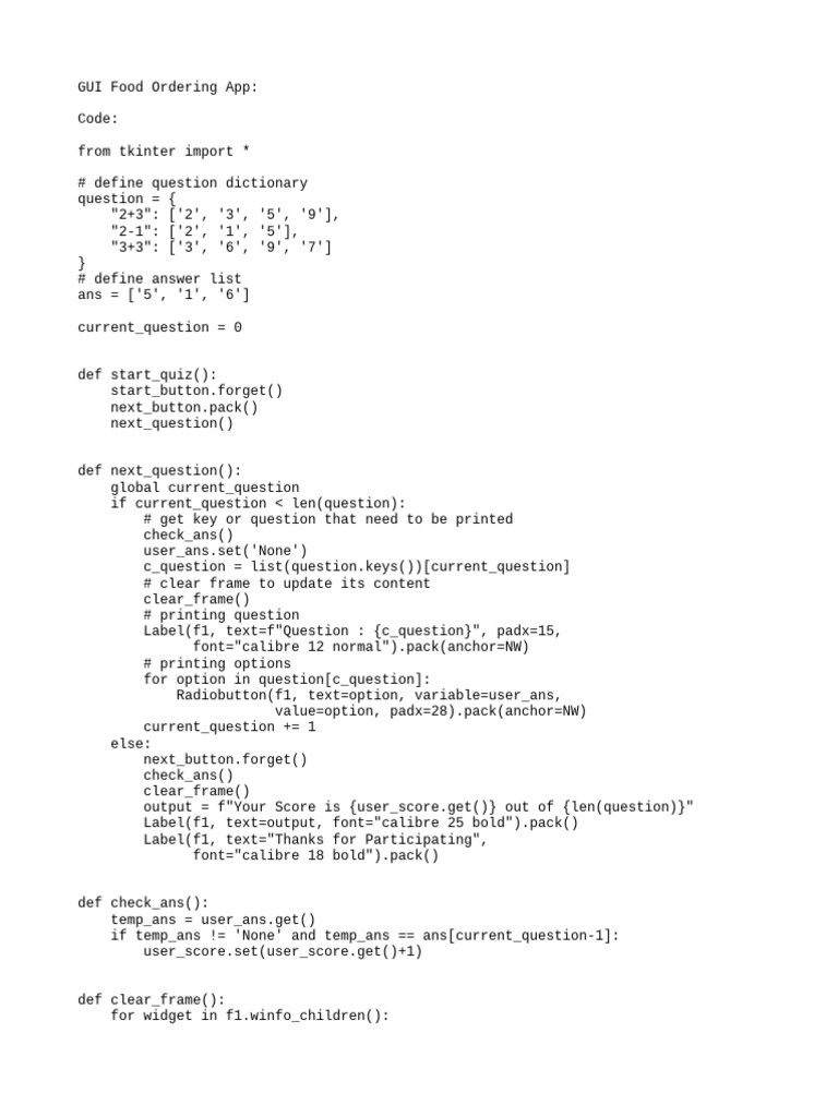 GUI Quiz App with Tkinter Code | PDF