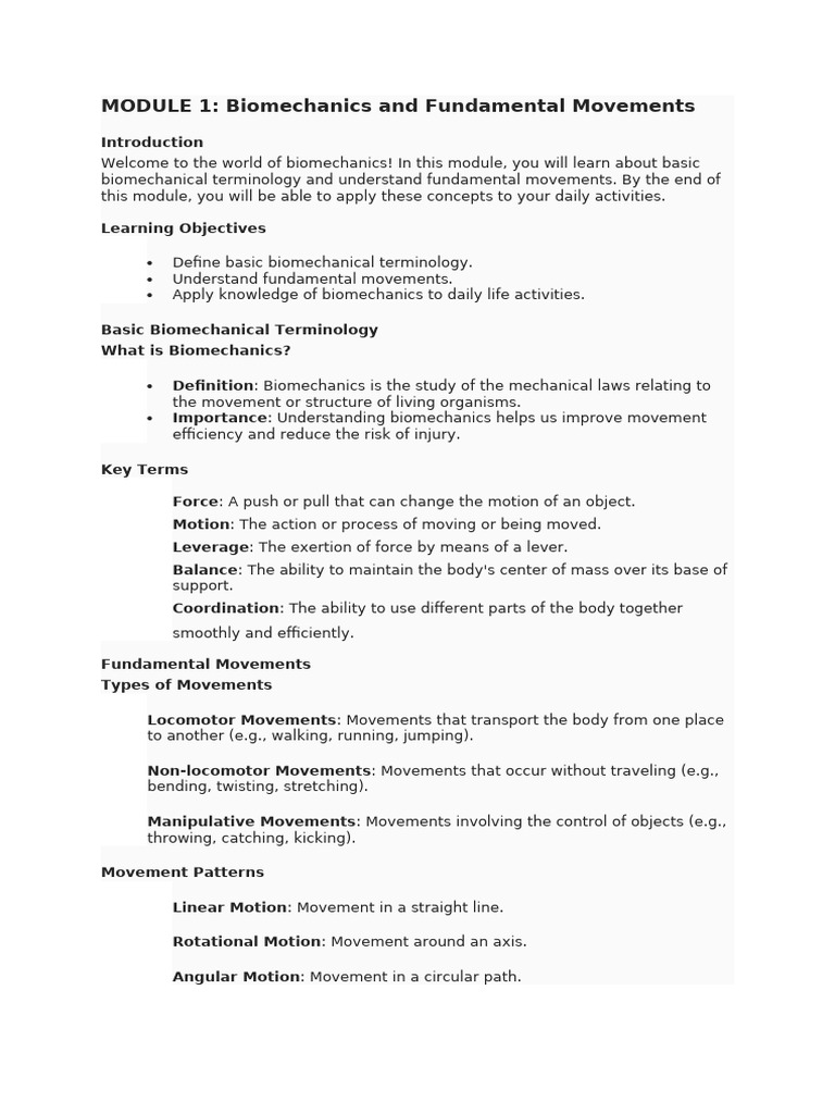 Biomechanics: Fundamental Movements Guide | PDF | Biomechanics | Force