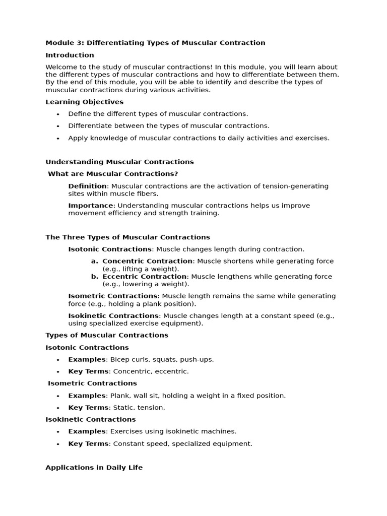 Types of Muscular Contractions Explained | PDF | Muscle Contraction ...
