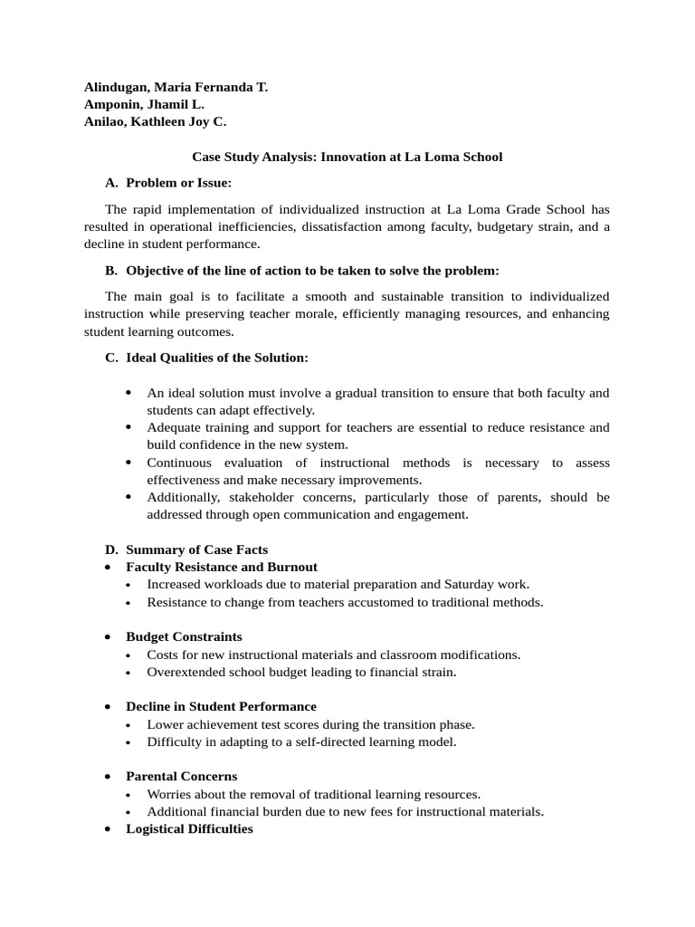 Case study-La Loma-ALindugan, Amponin, Anilao-Case Study | PDF | Teachers | Teaching Method