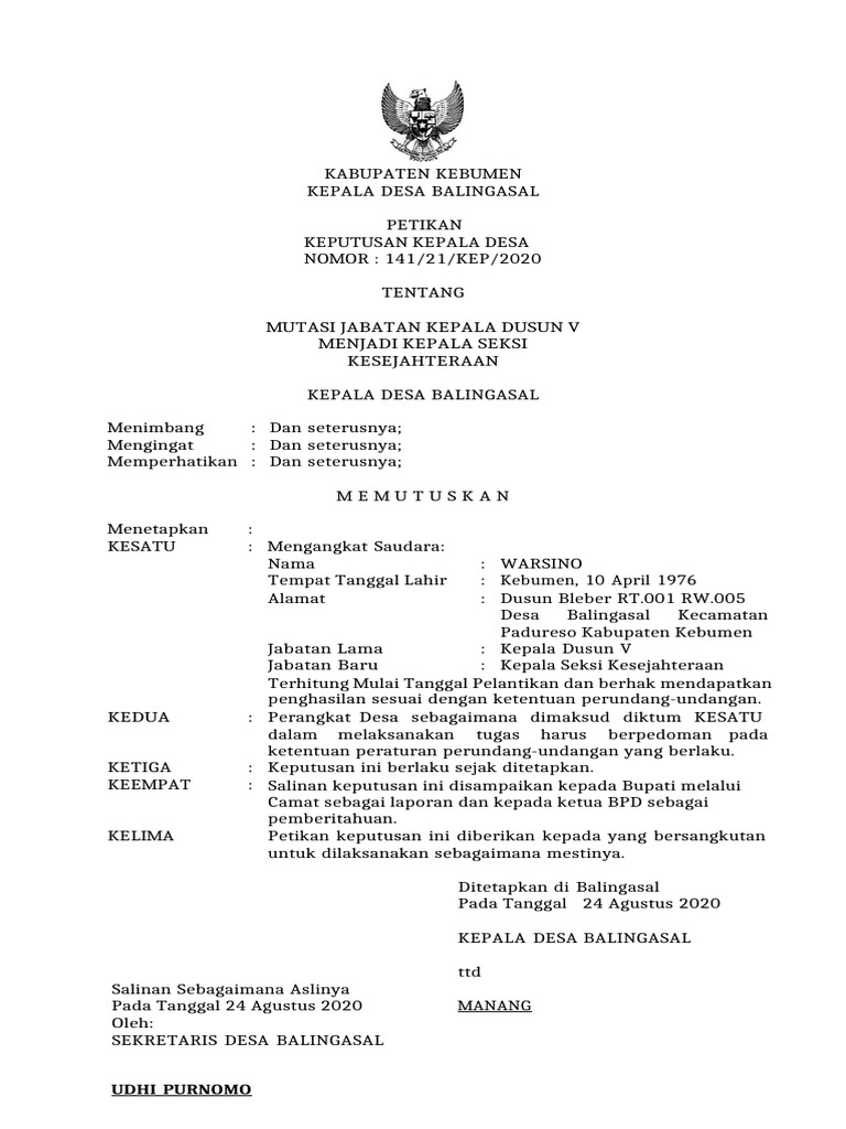 Petikan_sk_mutasi_warsino | PDF