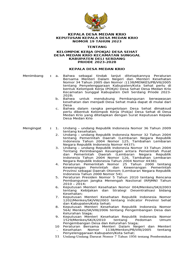 SK - Pokja Desa Sehat 2023-2028 | PDF