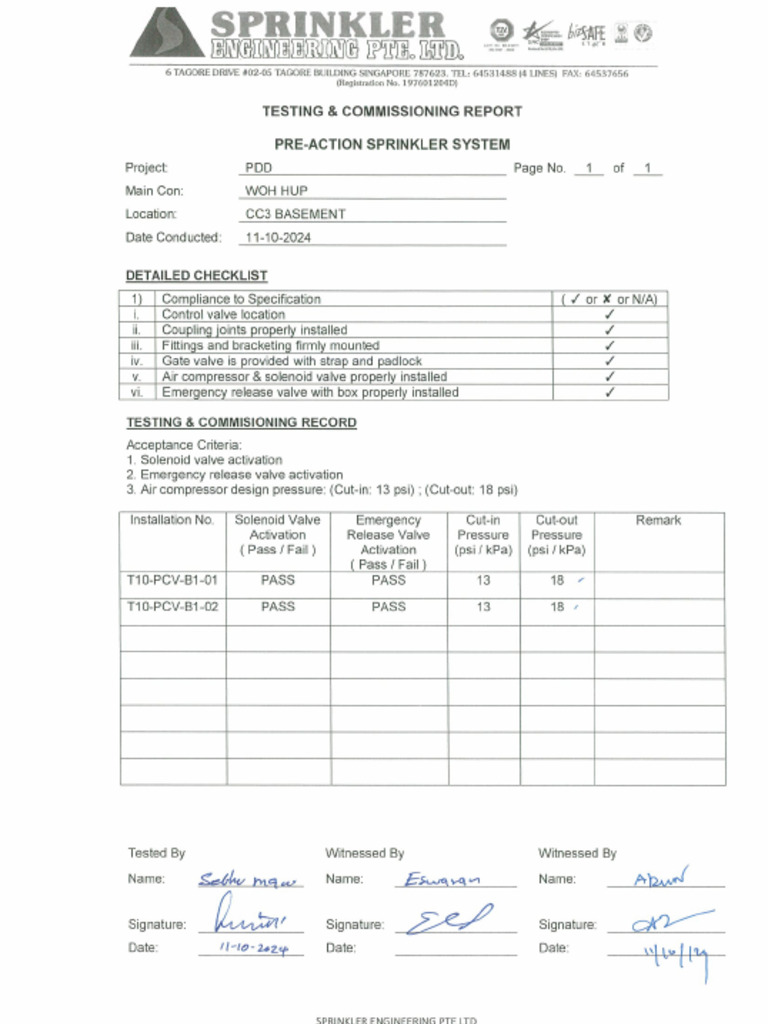 CC3-T10-B1 Pre Action System T&C Record | PDF