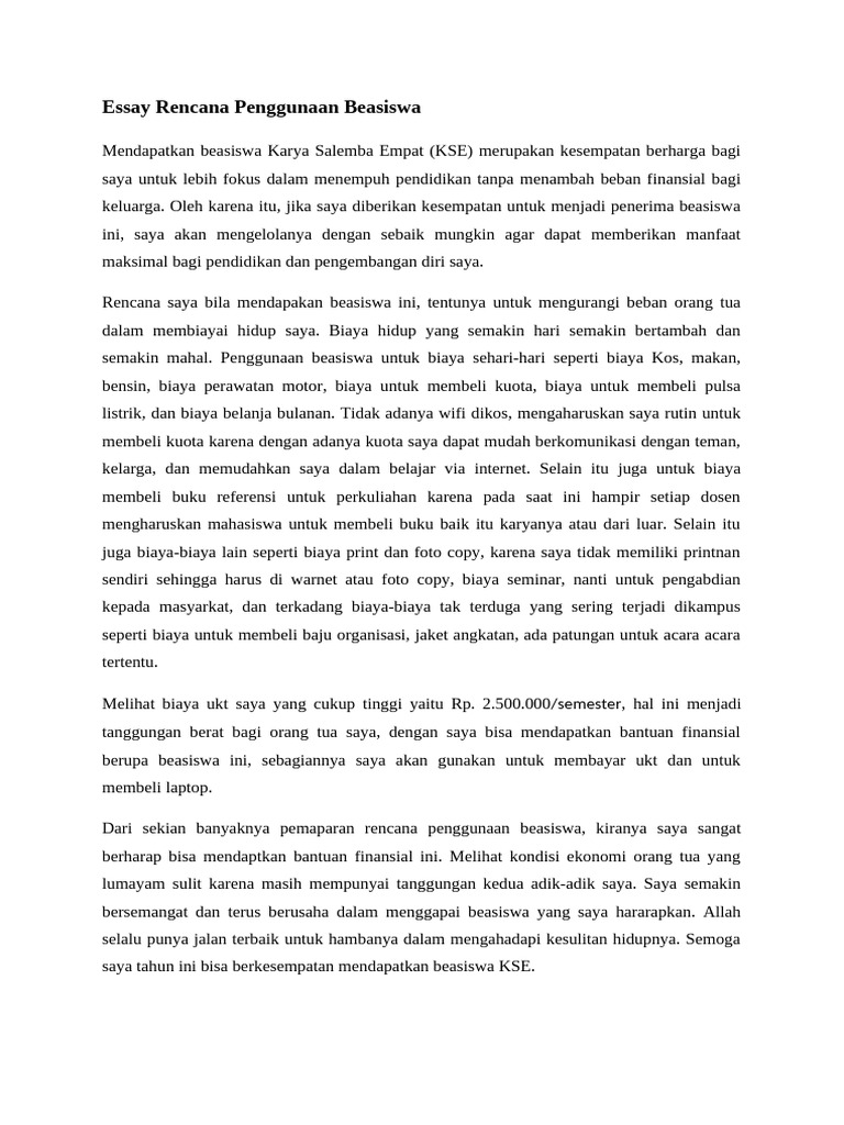 Essay Rencana Penggunaan Beasiswa | PDF