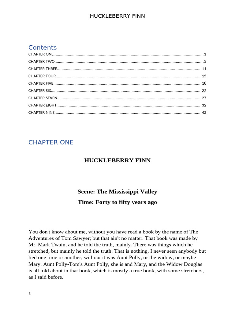 Huckleberry Finn: Chapter Summaries | PDF | Huckleberry Finn