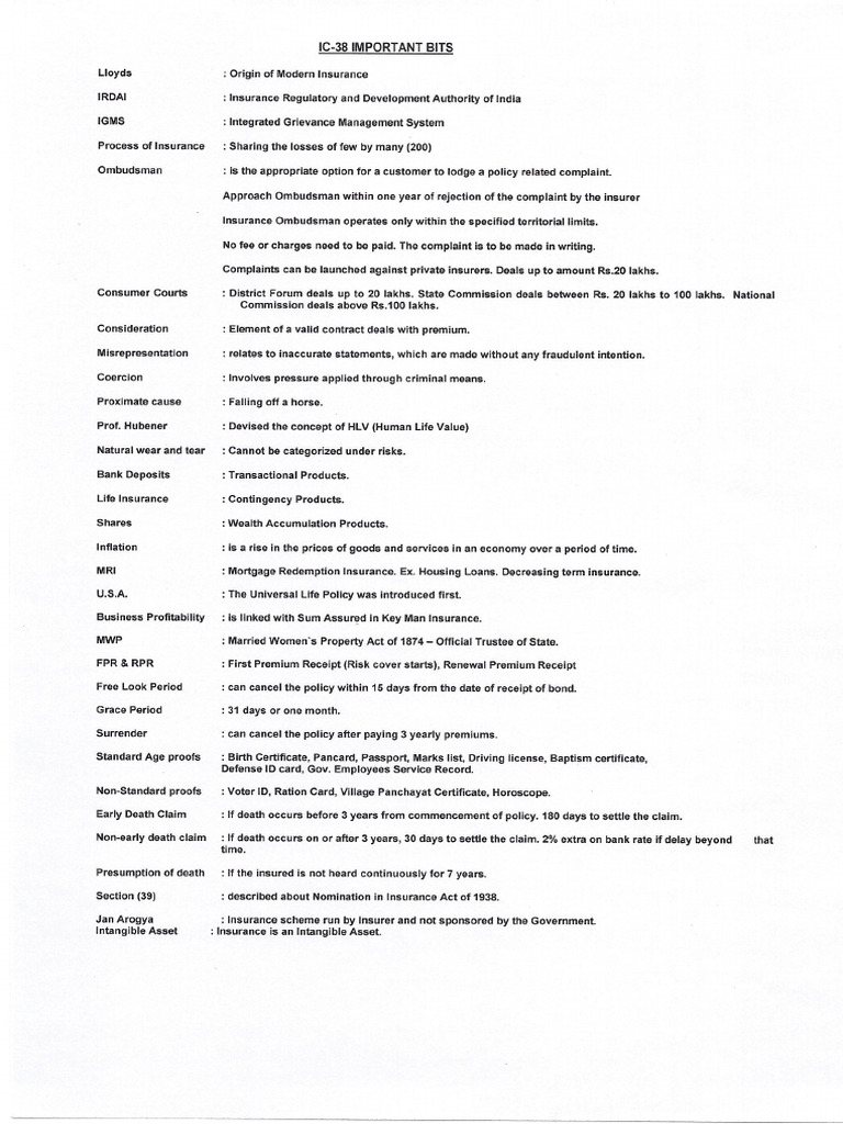 IC 38 Bullet Points | PDF