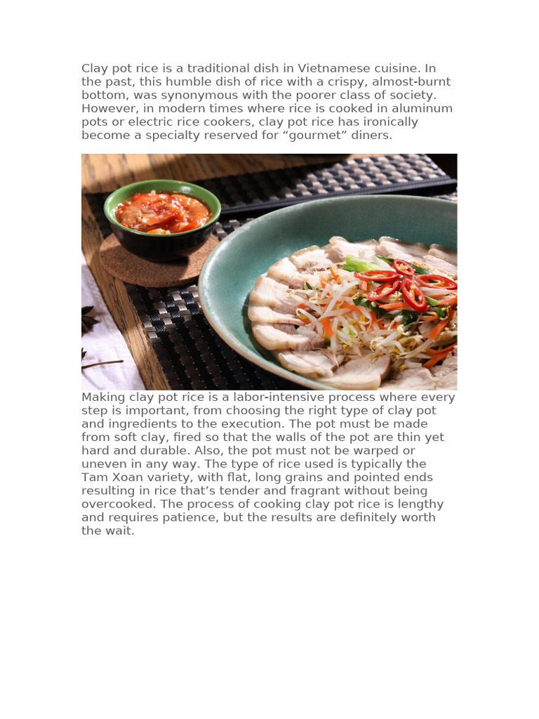 Clay Pot Rice Is A Traditional Dish in Vietnamese | PDF