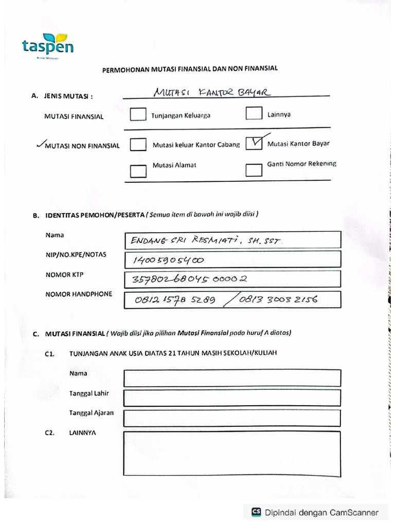 Form Mutasi Endang Sri Resmiati | PDF